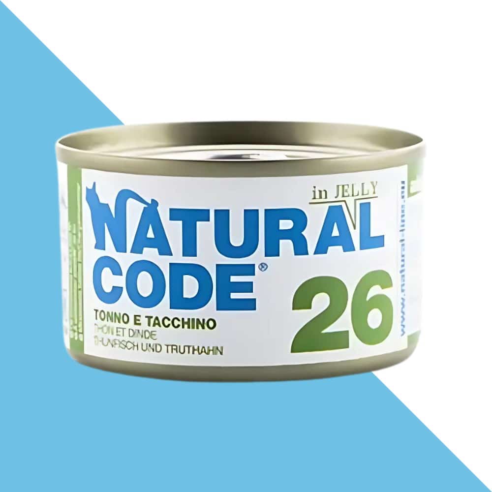 נטורל קוד 26 שימורי סופר פרימיום לחתול- טונה והודו בג'לי 85 גרם Natural ...