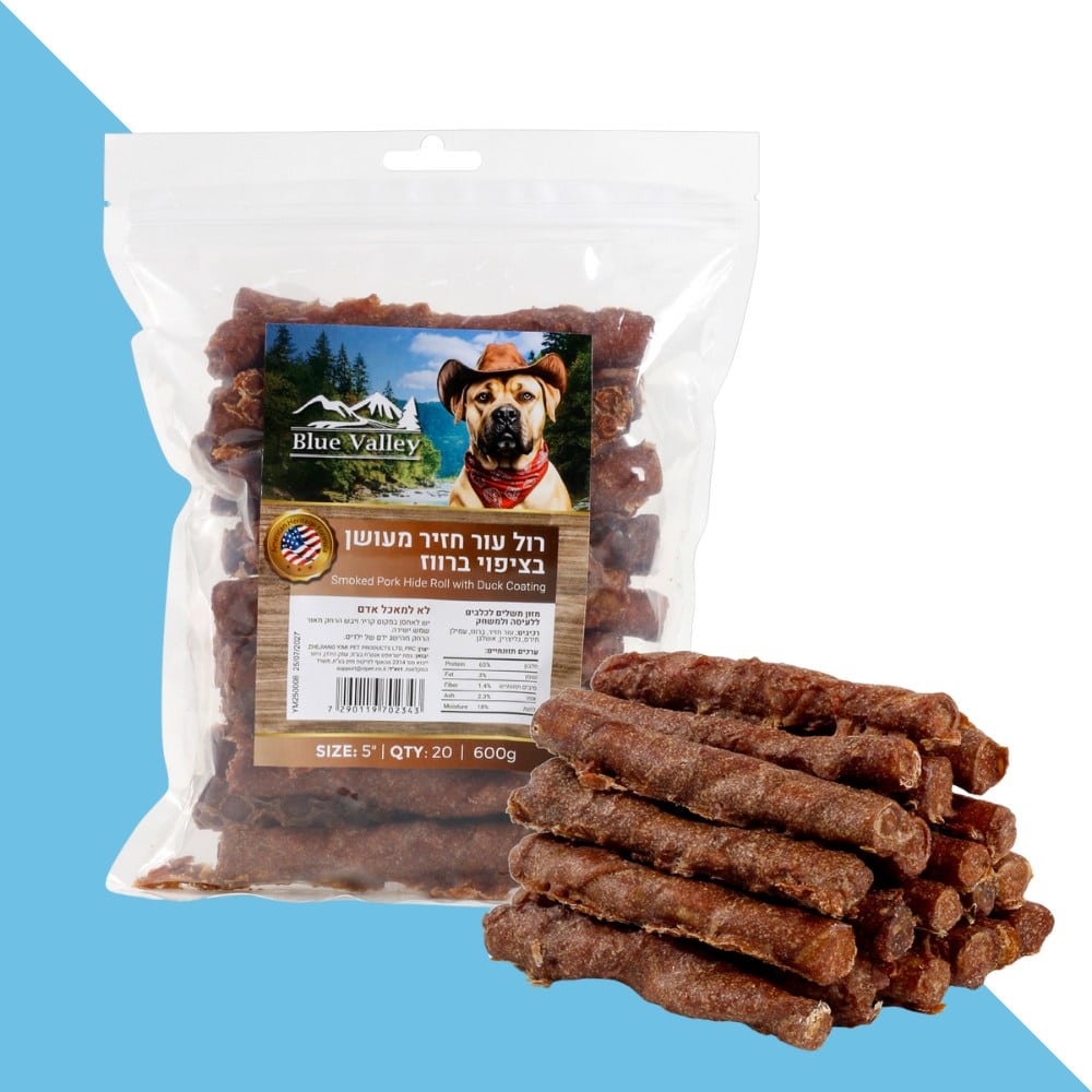 בלו וואלי גלילי עור חזיר מעושן בציפוי ברווז - 600 גרם blue valley - ג'אנגו